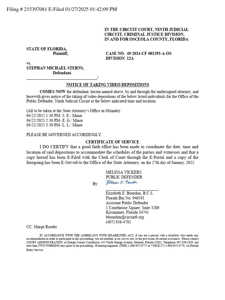 2025.01.27 134209 - Notice of Taking Video Depositions | PDF | Public ...