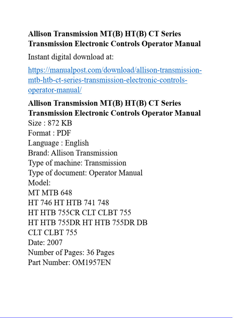 Allison Transmission Operator Manual PDF | PDF