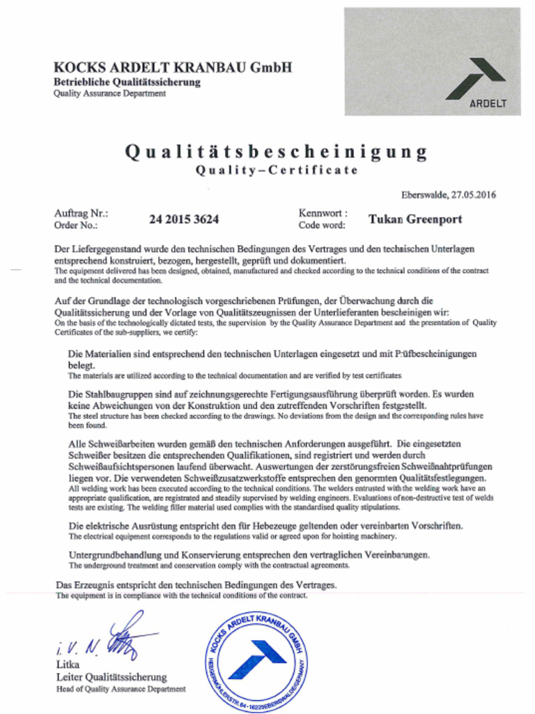 01 Quality Certificate | PDF