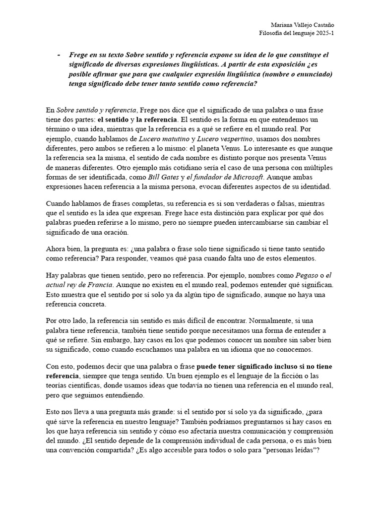 Informe de lectura_ sentido y referencia | PDF | Filosofía del lenguaje ...