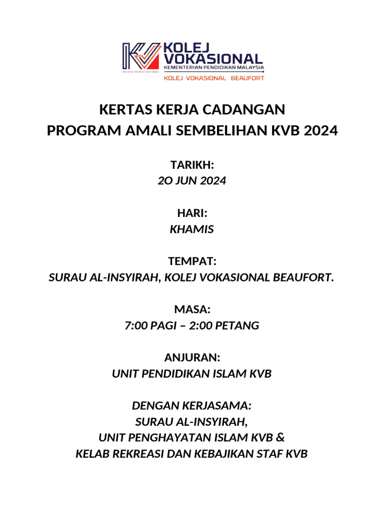 Kertas Kerja Amali Sembelihan 2024 | PDF