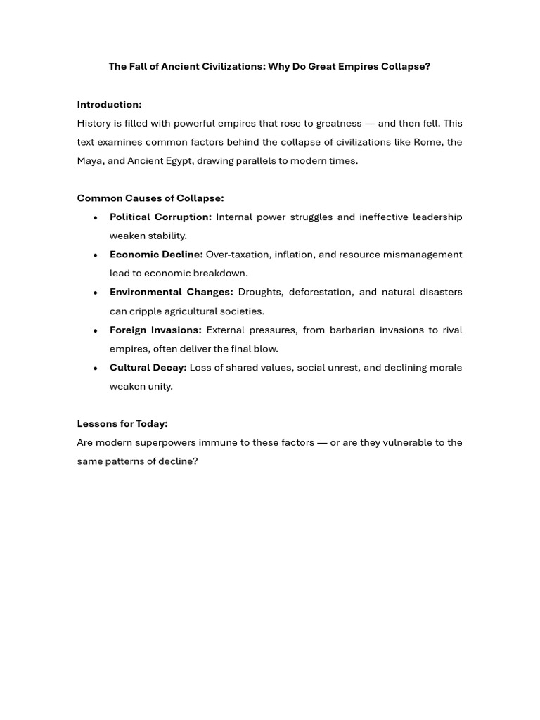 Causes of Ancient Civilizations' Collapse | PDF