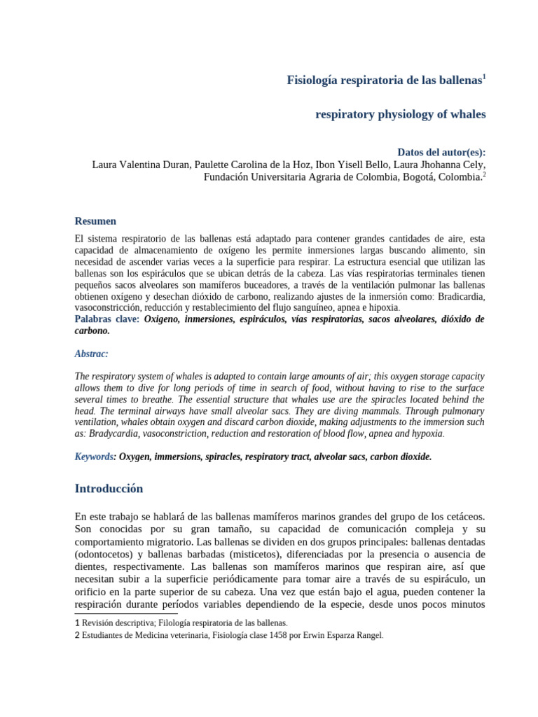 Filología respiratoria de las ballenas | PDF | Respiración | Pulmón
