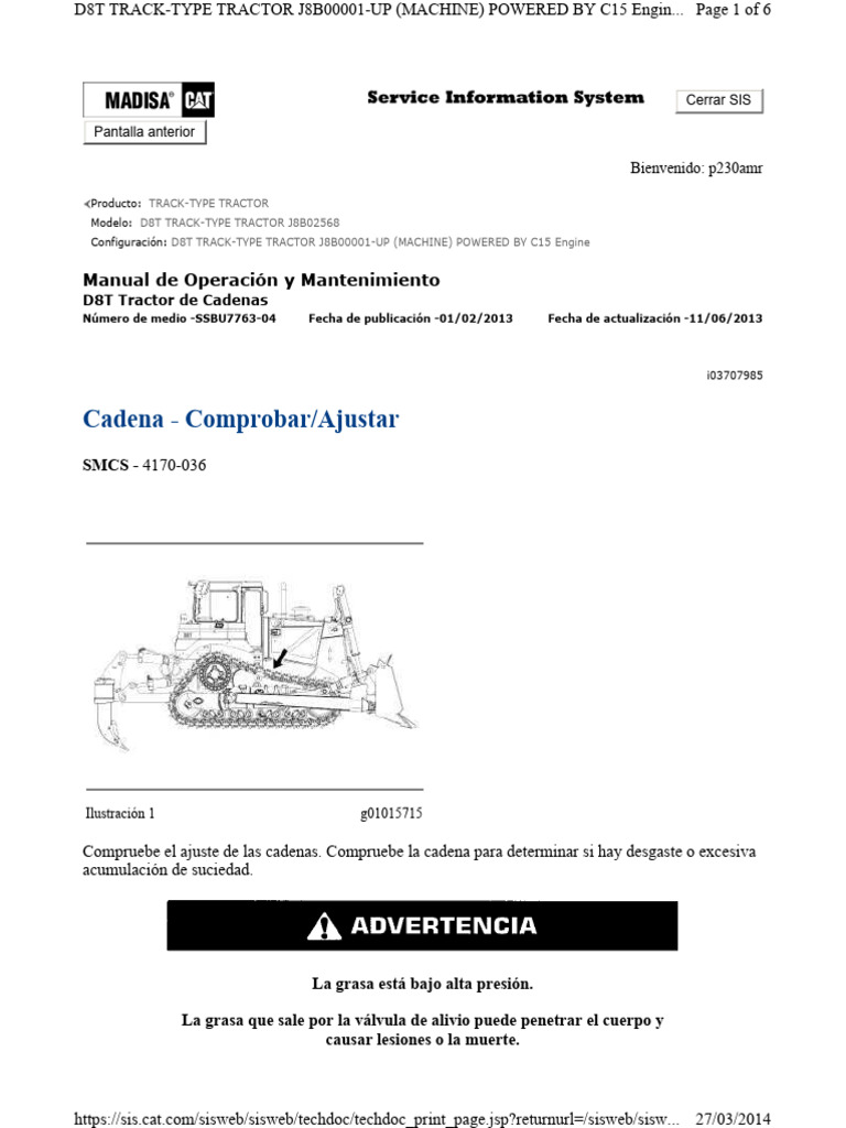 Ajuste de Cadena D8T | PDF | Tractor