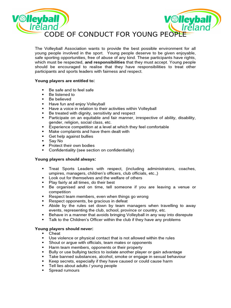 Volleyball Code of Conduct for Youth | PDF | Bullying | Sports