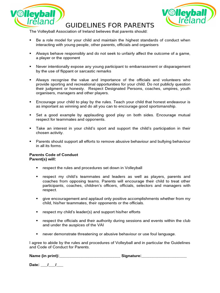 Club Template - Code of Conduct Parents | PDF