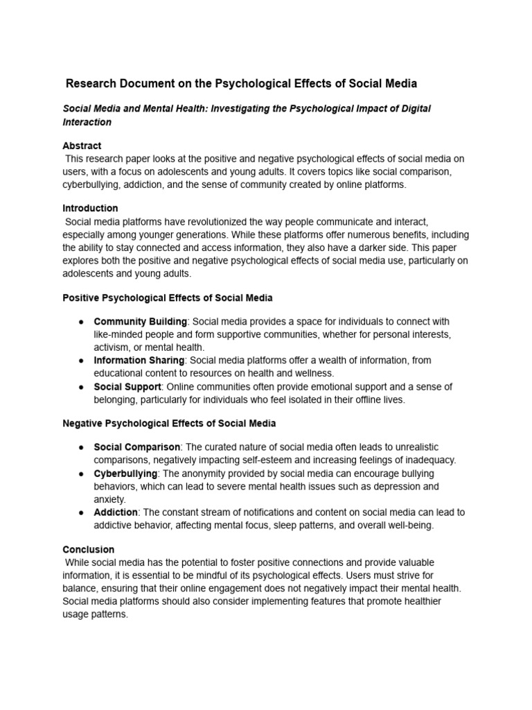 Research Document On The Psychological Effects of Social Media | PDF