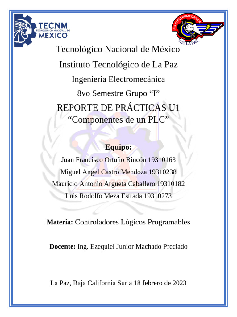 Avance Reporte de Practica U1 | PDF | Controlador lógico programable | Unidad Central de ...