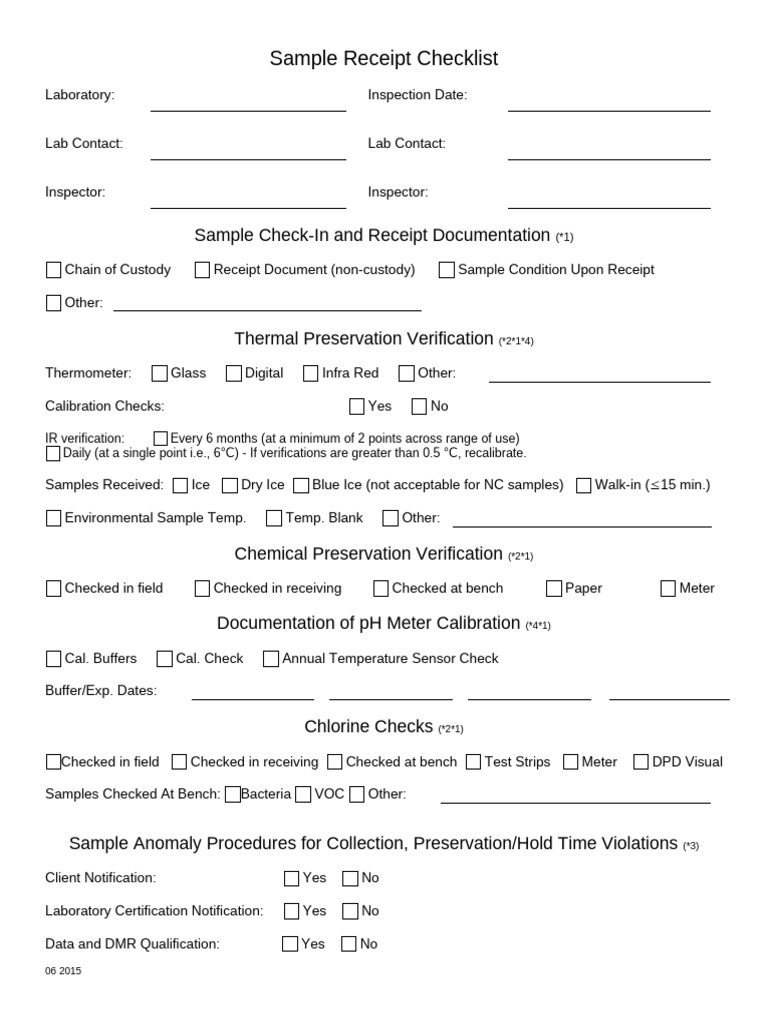 Sample Receipt Checklist06-2015 | PDF | Verification And Validation