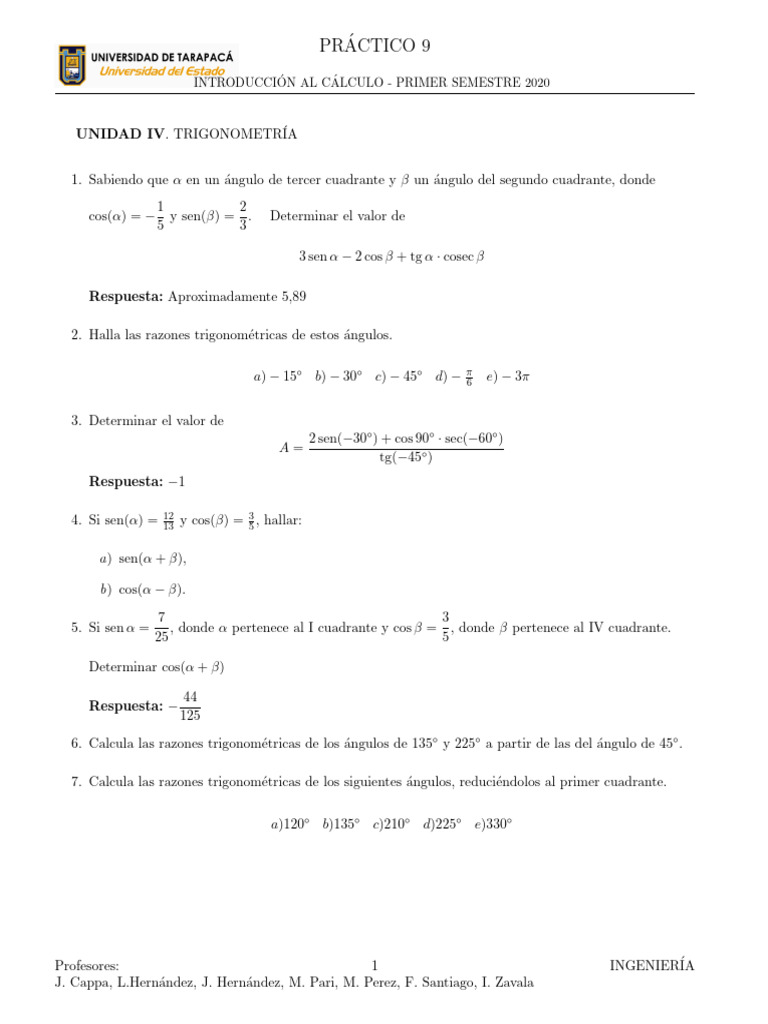Practico 9 - 2021 | PDF | Funciones trigonométricas | Trigonometría