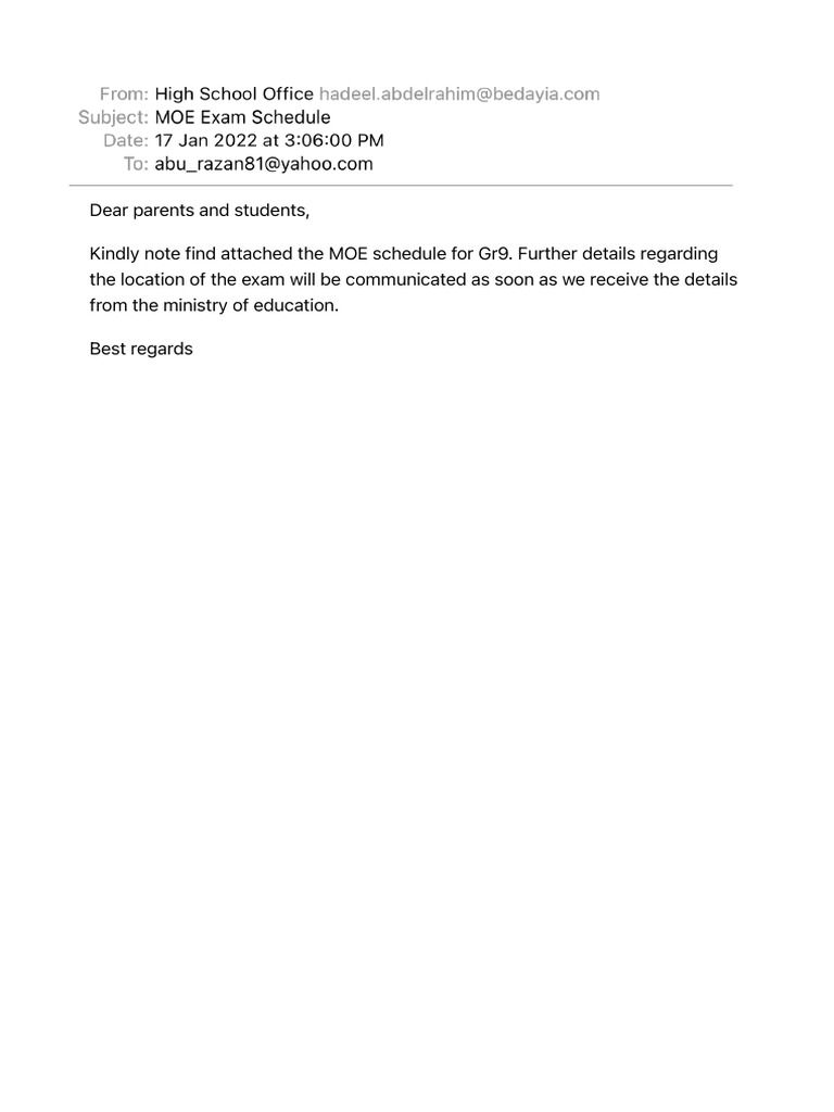 MOE Exam Schedule | PDF