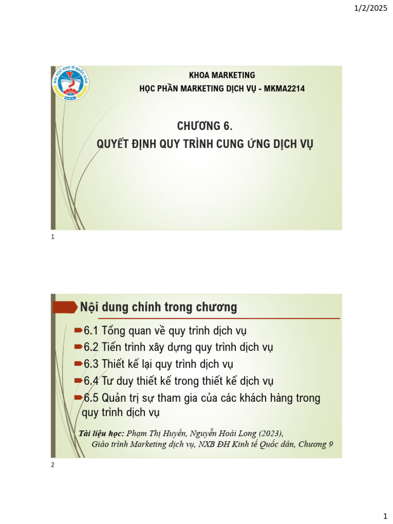 6. Chương 6. Quy trình cung ứng dịch vụ | PDF