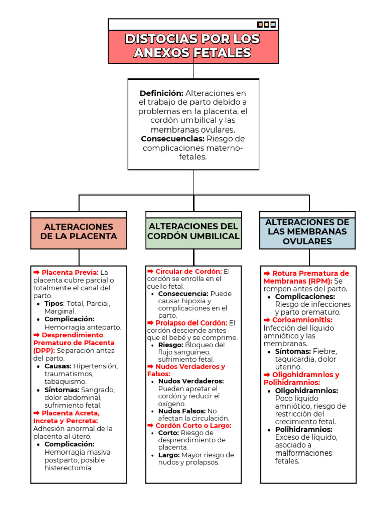 MAPA CONCEPTUAL DISTOCIAS POR LOS ANEXOS FETALES | PDF | Placenta | Parto
