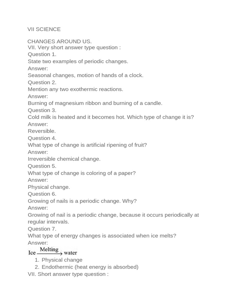 Changes Around Us: Class 7 Science Guide | PDF | Water | Chemical Reactions