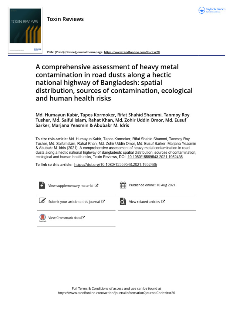 A Comprehensive Assessment of Heavy Metal Contamination in Road Dusts ...