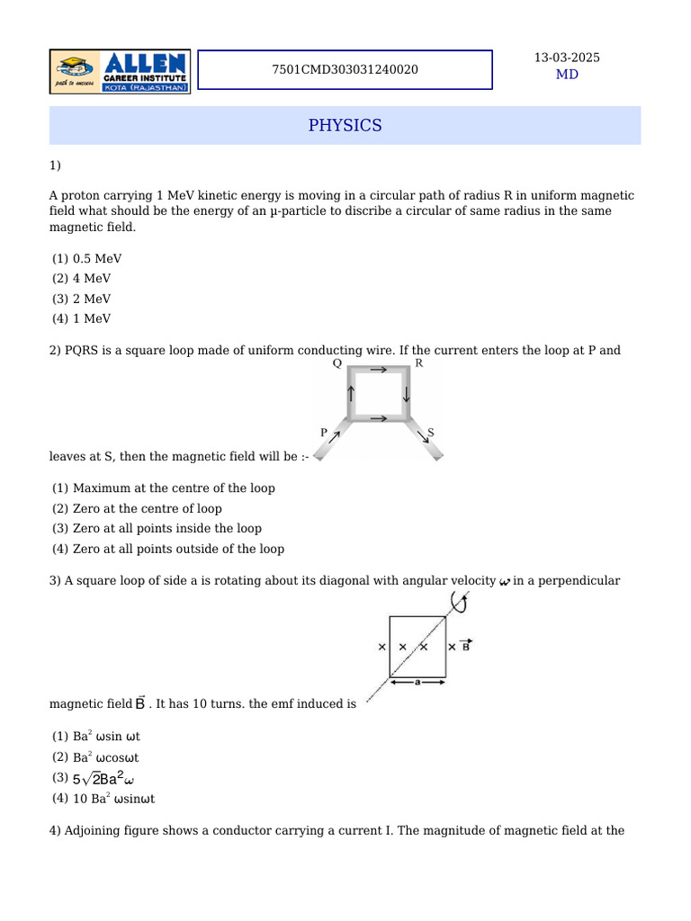 Physics Problems on Magnetic Fields and Induction | PDF | Magnetic ...