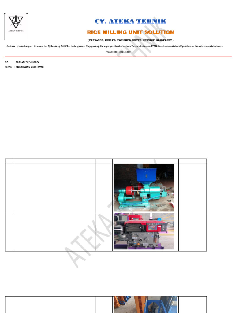 Contoh Harga Penawaran RMU PANDEGLANG | PDF