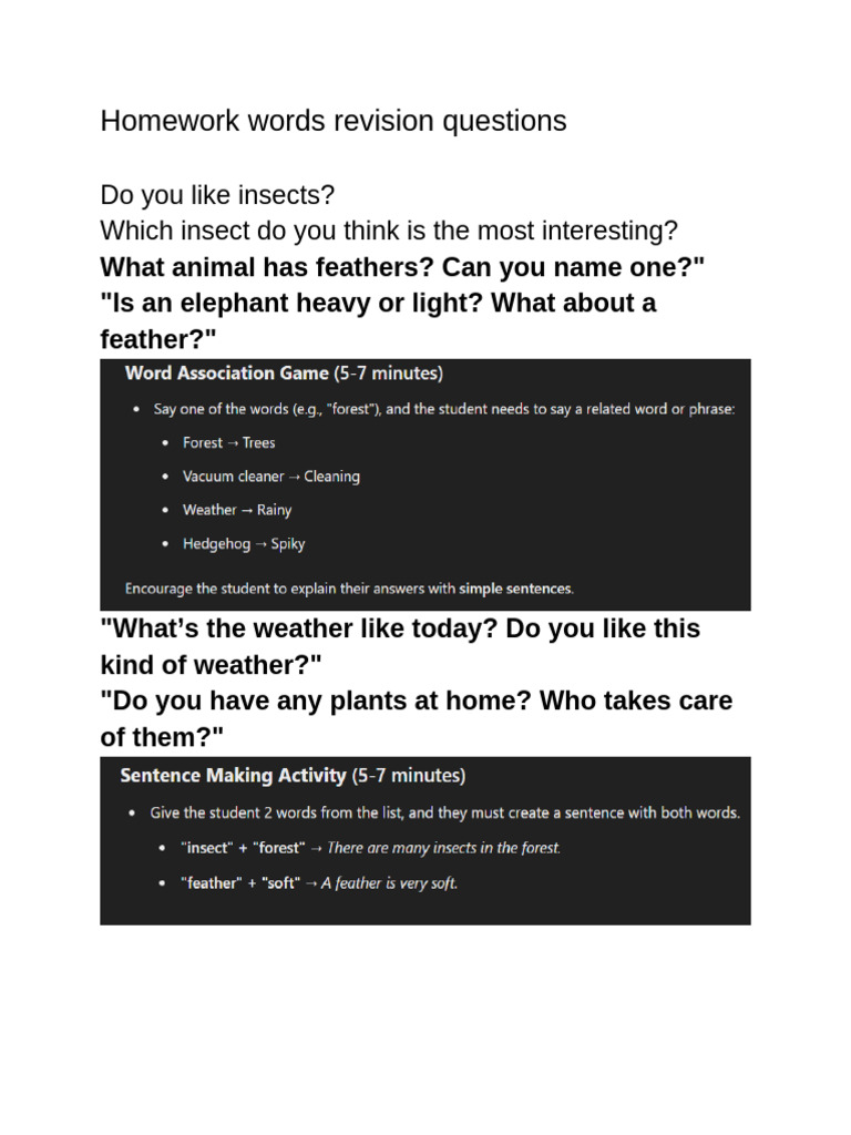 Engaging Homework Revision Questions | PDF