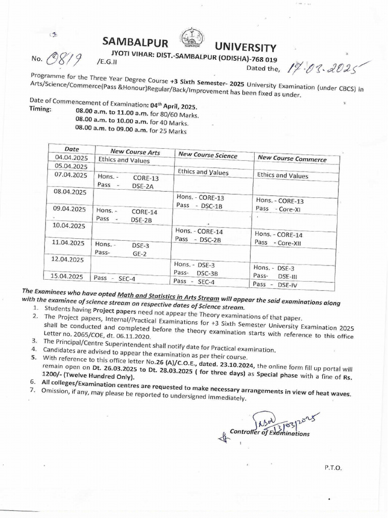 +3 6th Sem 2025 Exam Schedule - 250317 - 180946 | PDF