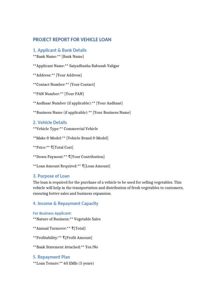 Vehicle Loan Project Report for Business | PDF