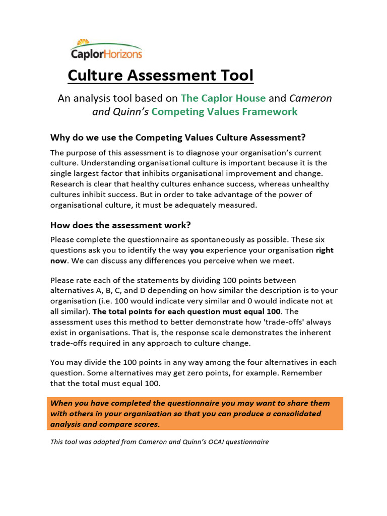 Culture Assessment Tool MSDM | PDF | Questionnaire | Organizational Culture