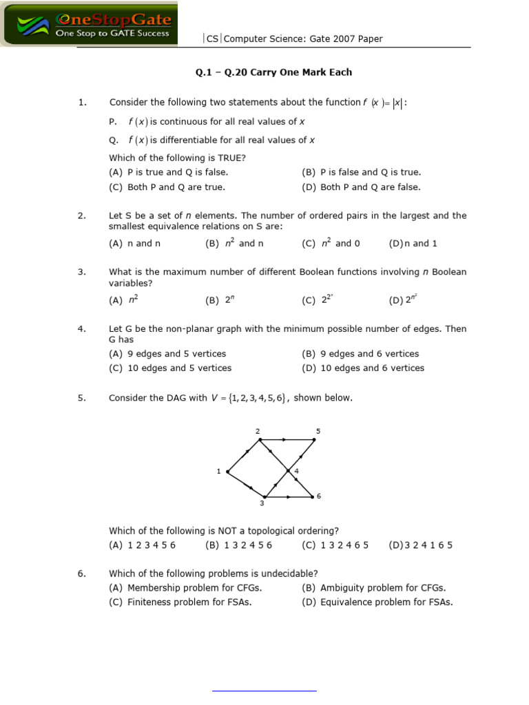 GATE Computer Science Question Paper | PDF | Thread (Computing ...