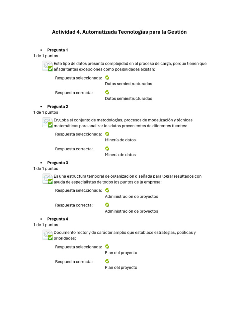 Actividad 4. Automatizada Tecnologías para La Gestión | PDF | Datos | Gestión de proyectos