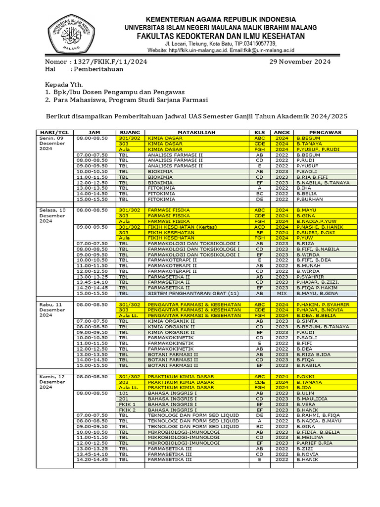 Jadwal UAS Ganjil 2024 | PDF