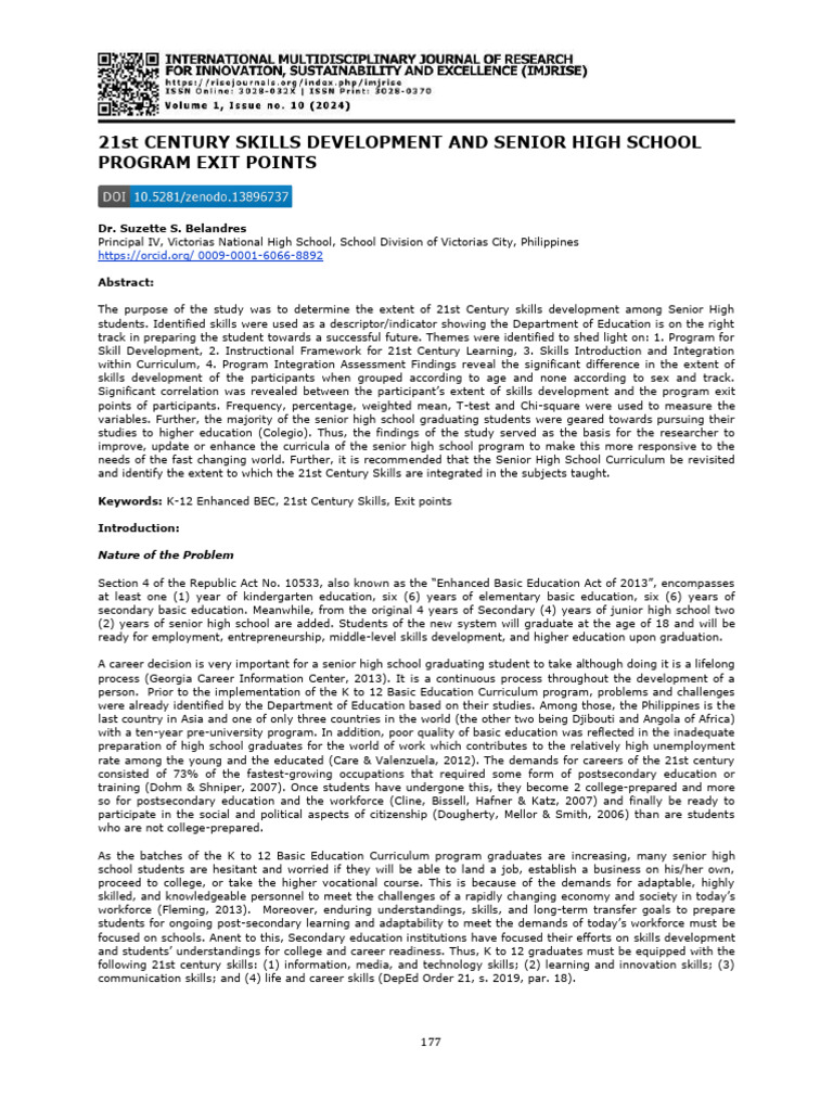 21st CENTURY SKILLS DEVELOPMENT AND SENIOR HIGH SCHOOL PROGRAM EXIT POINTS | PDF | Curriculum ...