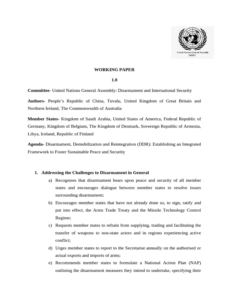 Working Paper 1 Elevate UNGA DISEC | PDF | International Relations ...