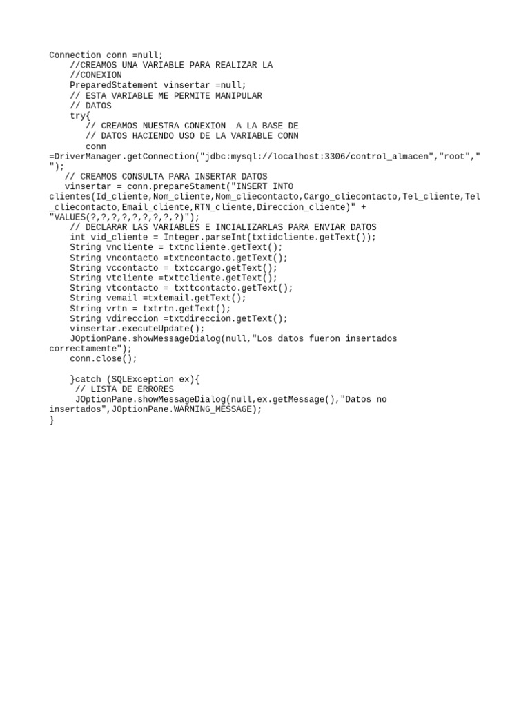 Inserción de Datos en MySQL con Java | PDF