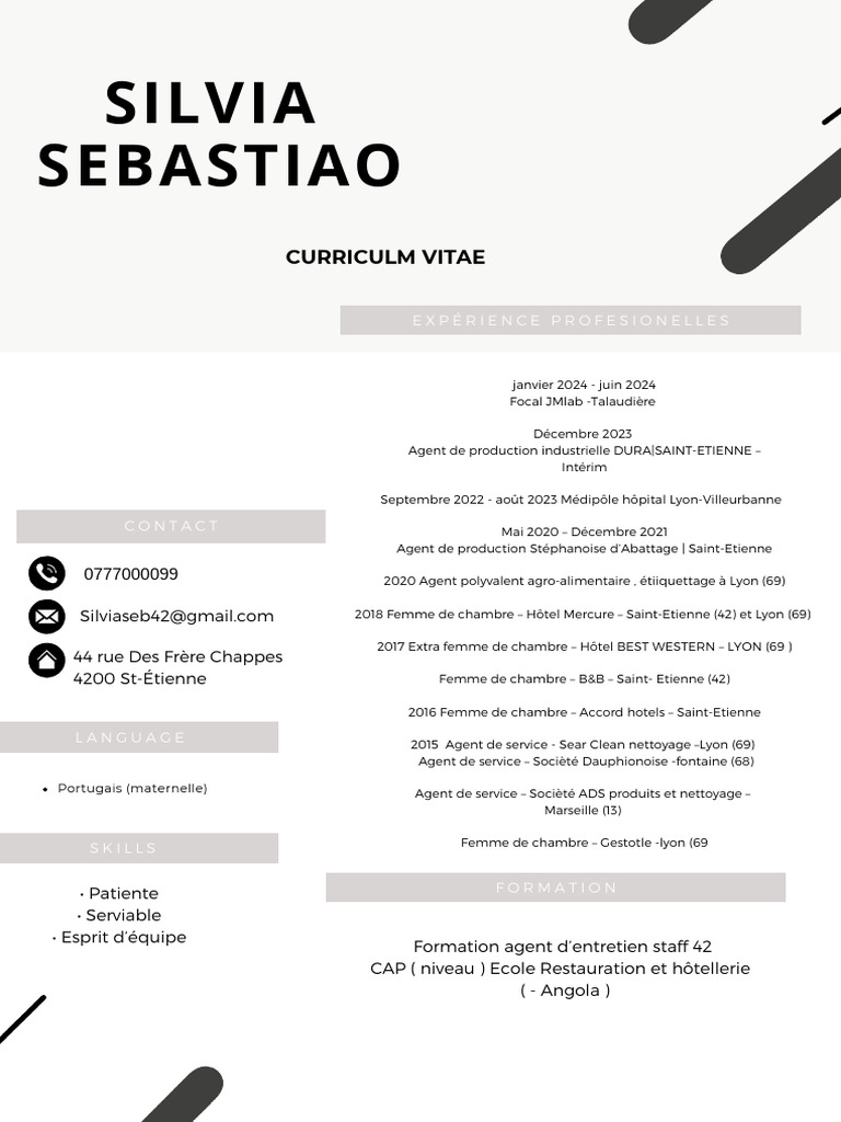 CV de Silvia Sebastiao - Femme de chambre | PDF