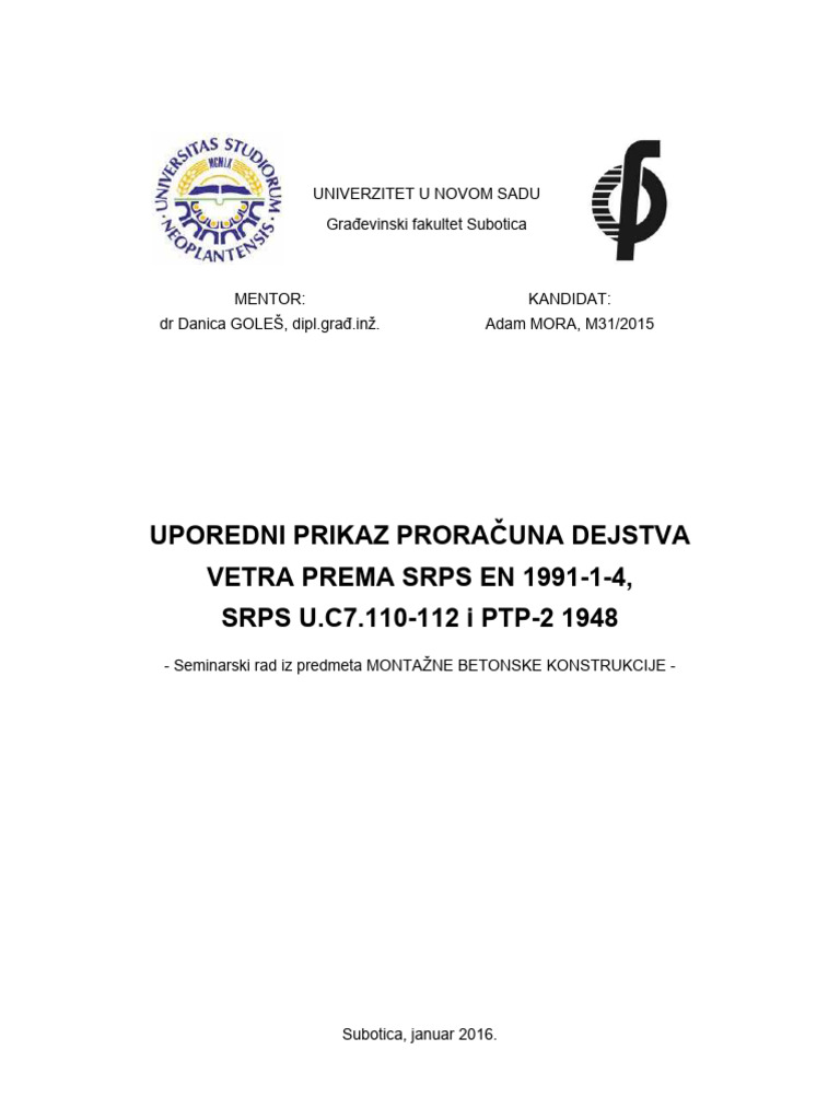 Uporedni Prikaz Proracuna Dejstva Vetra | PDF