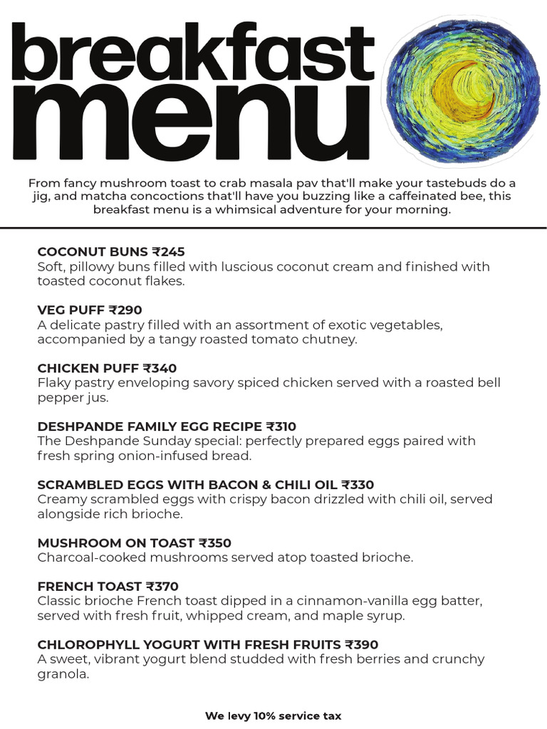 Whimsical Breakfast Menu Delights | PDF