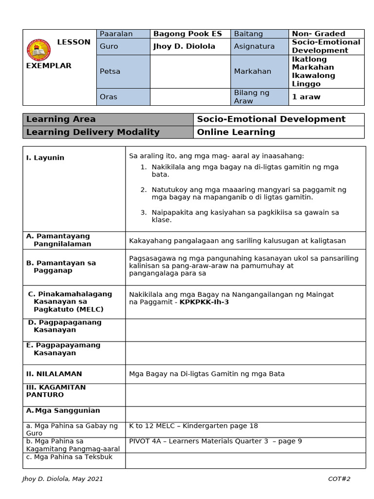 Sped Demo Fest - Lesson Exemplar - Jhoy Diolola | PDF