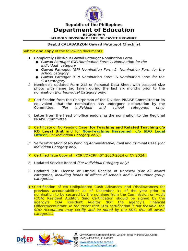 Checklist Gawad Patnugot 1 | PDF | Government