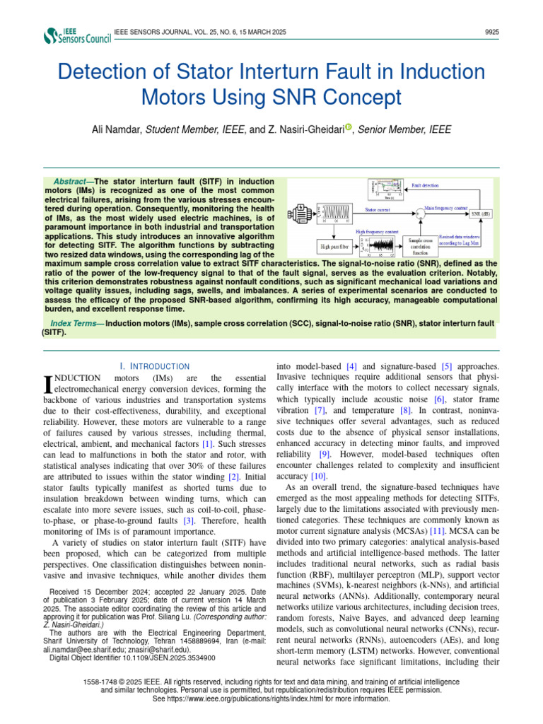 Detection Of Stator Interturn Fault In Induction Motors Using Snr