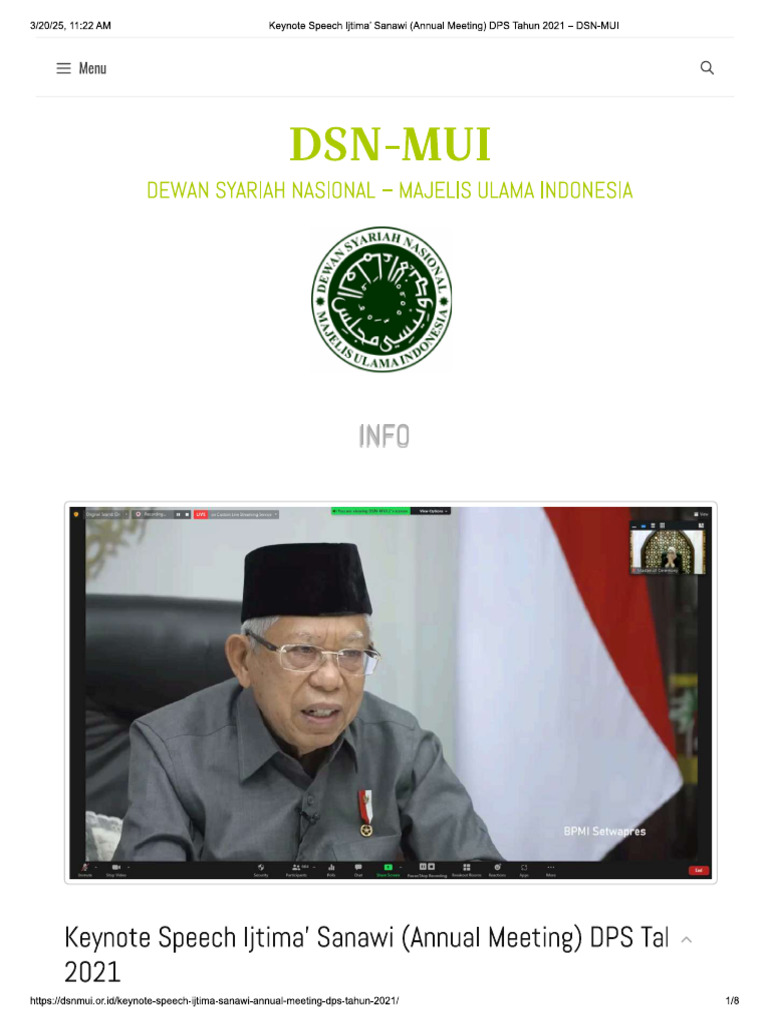 Keynote Speech KH. Ma'Ruf Amin Terkait DSN | PDF