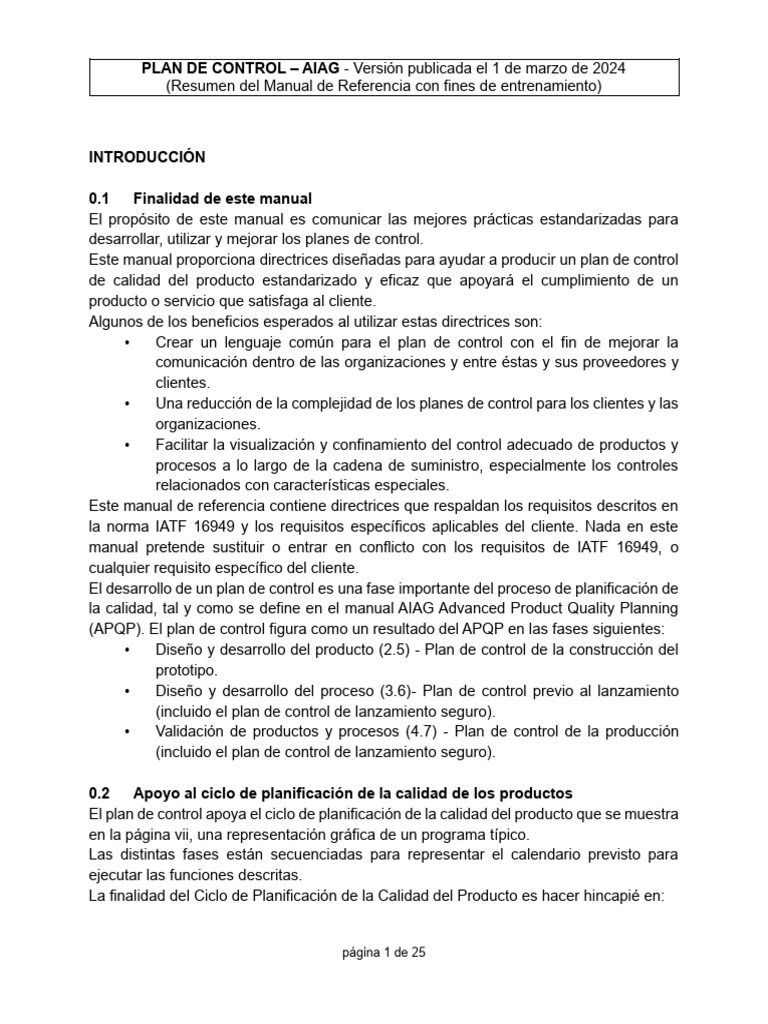 AIAG-PLAN CONTROL 2024 Español | PDF | Software | Calidad (comercial)