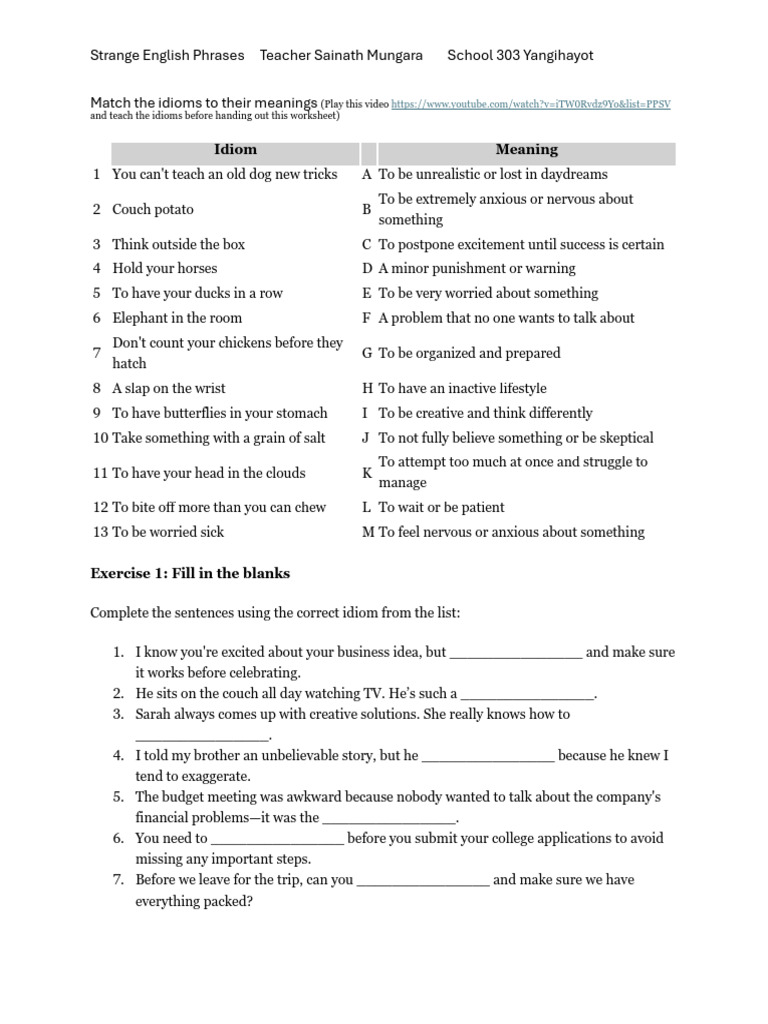 Strange English Phrases - Worksheet | PDF
