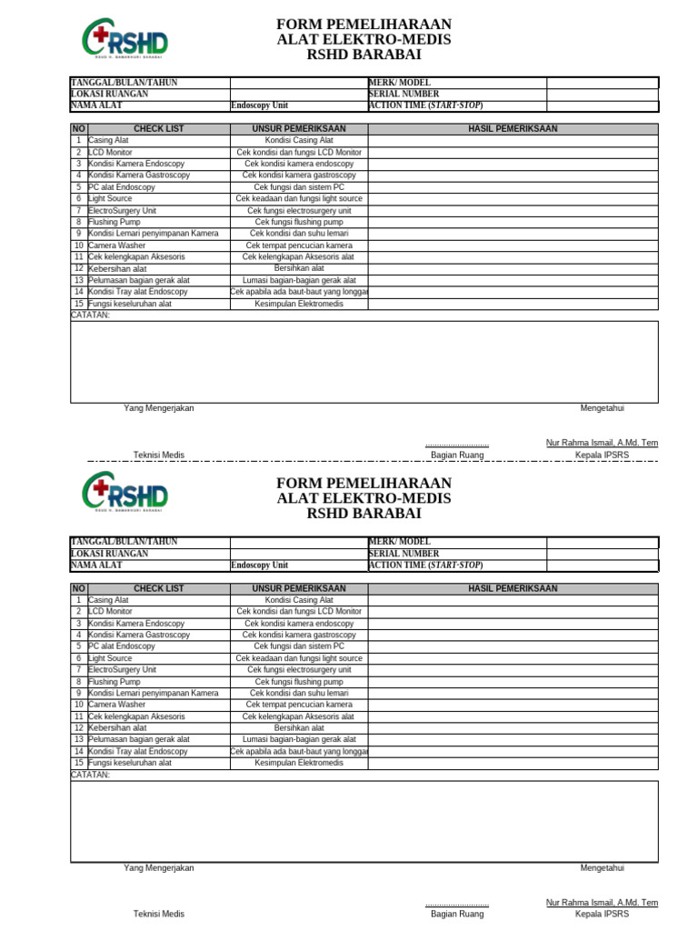 Form Pemeliharaan Alat Medis RSHD | PDF