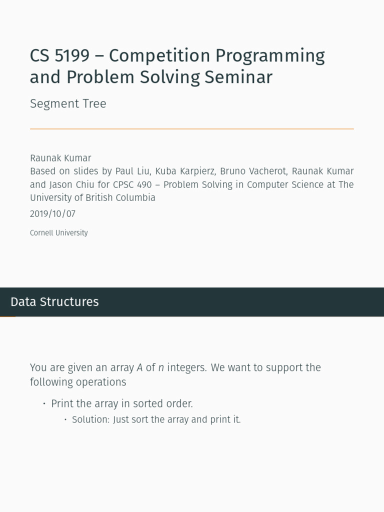 2019 10 Cornell Cs5199 Segment Trees | PDF | Algorithms And Data ...