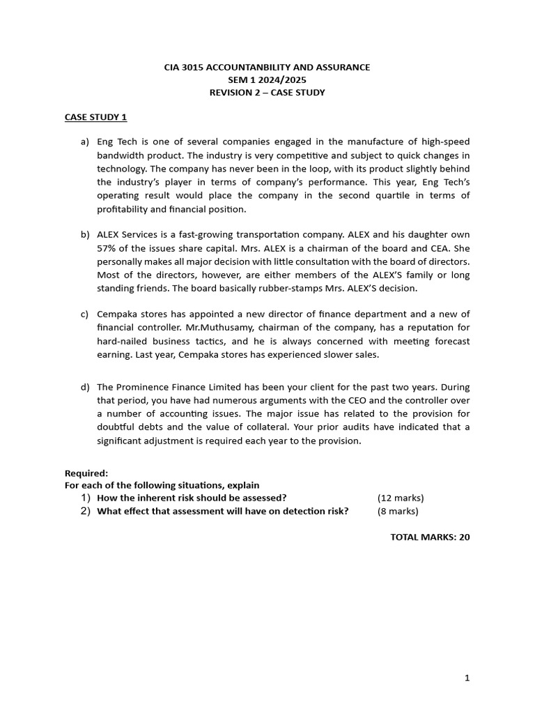 Revision 2 - Case Study Questions | PDF | Audit | Financial Services