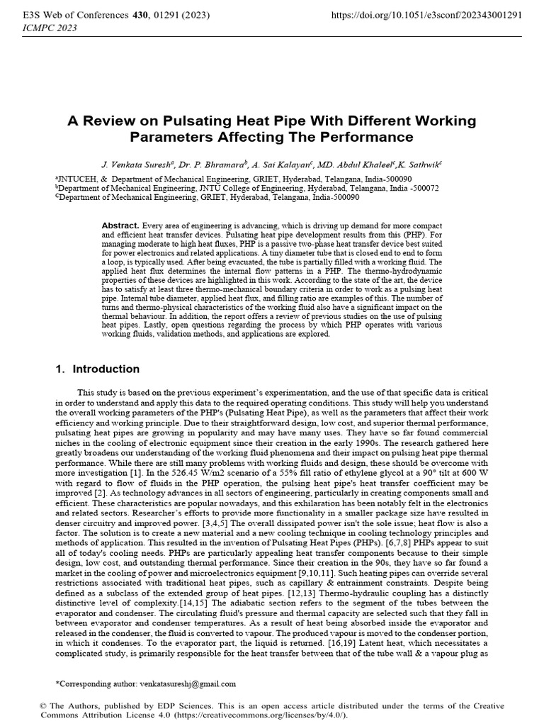 A Review On Pulsating Heat Pipe With Different Wor | PDF | Liquids ...