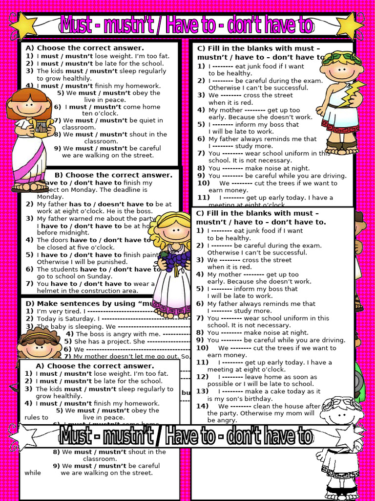 Have To - Don T Have To - Must - Mustn T - WORKSHEET | PDF