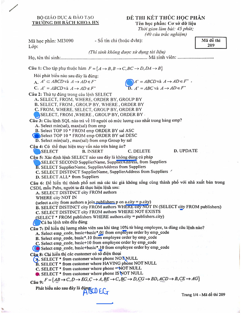 Co So Du Lieu Cuoi Ki k60 | PDF