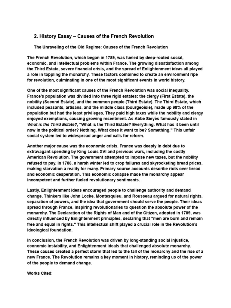 History Essay – Causes of the French Revolution | PDF | French ...