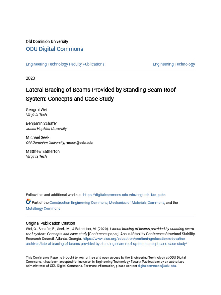 Lateral Bracing of Beams Provided by Standing Seam Roof System | PDF ...