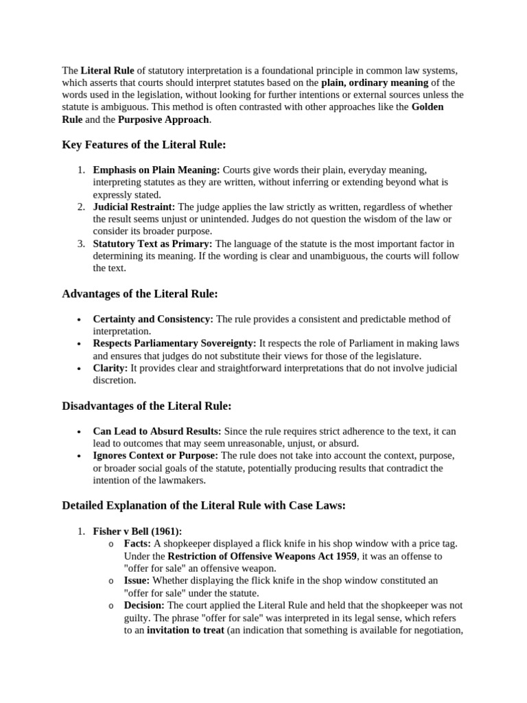 The Literal Rule of Statutory Interpretation Is A Foundational ...