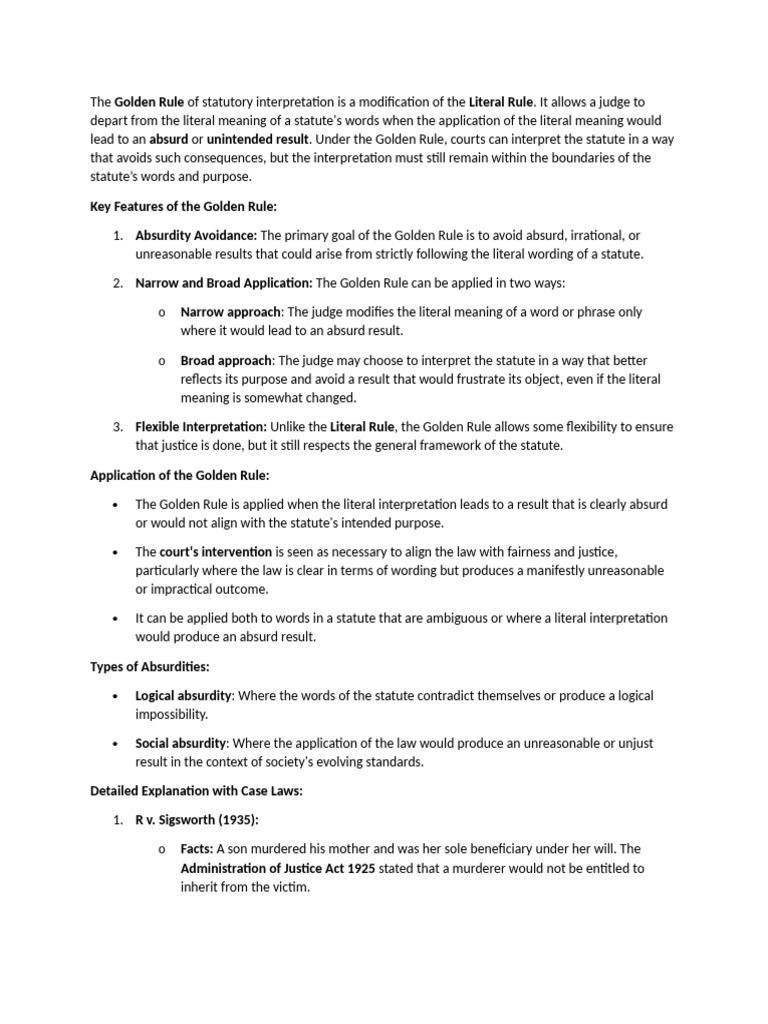 The Golden Rule of Statutory Interpretation Is A Modification of The ...
